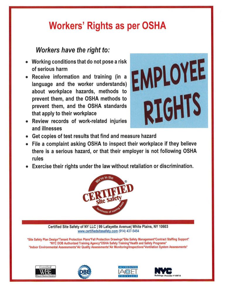 Workers' Rights as per OSHA | Certified Site Safety